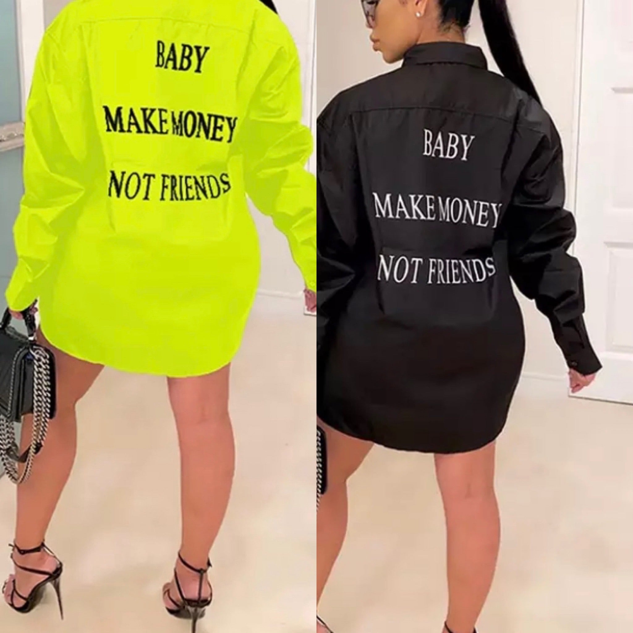 WOMEN LONG SLEEVE LETTER PRINTED SHIRT DRESS – Twinslocedattwo